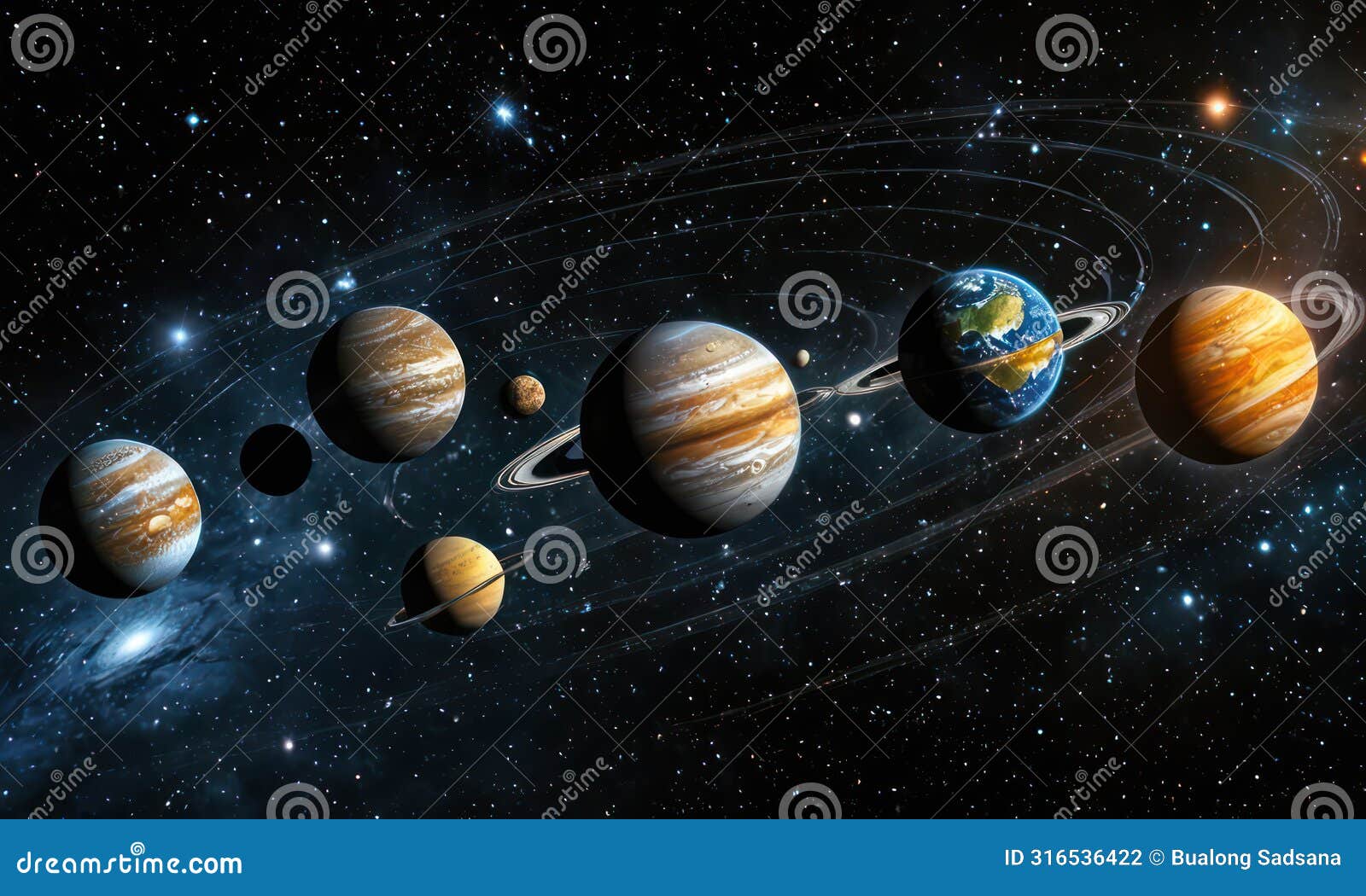 A Drawing of the Planets in Order, with the Sun at the Top. Stock ...