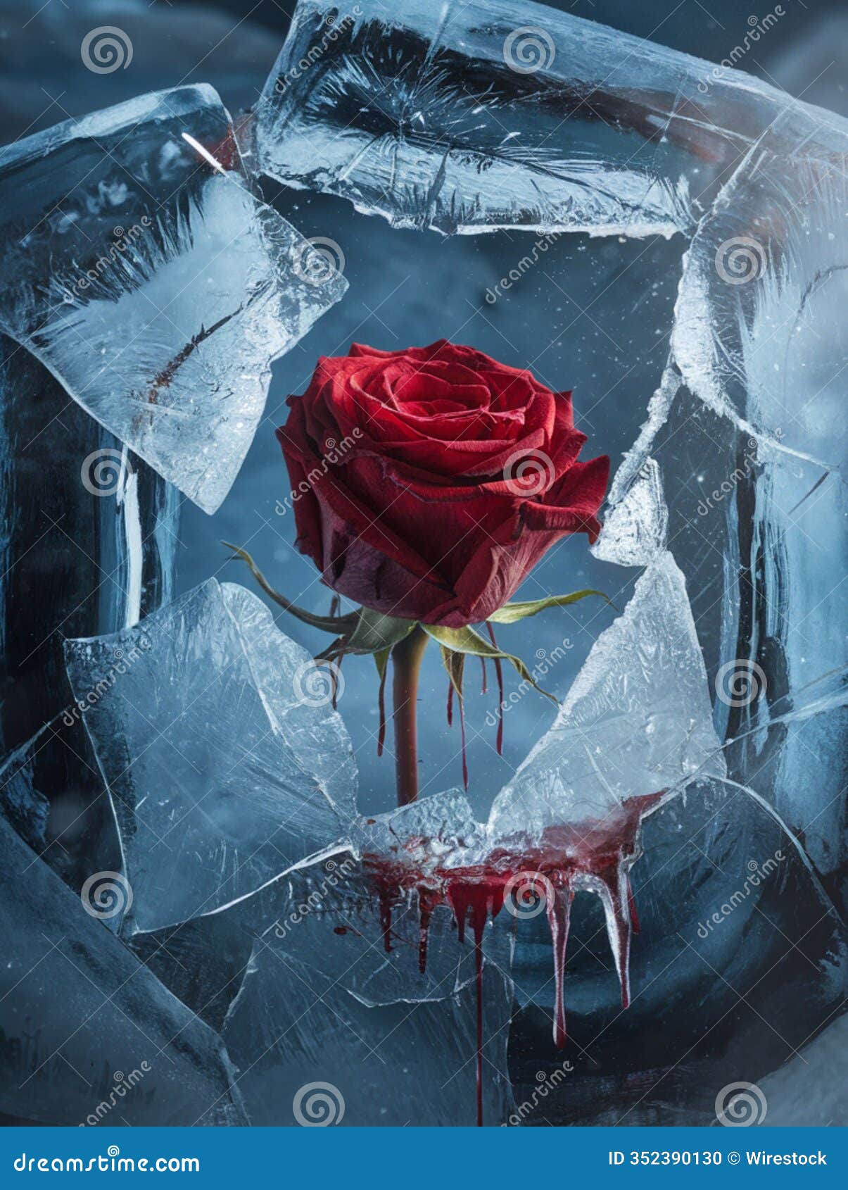 Red Rose Piercing Shattered Ice Stock Illustration - Illustration of ...