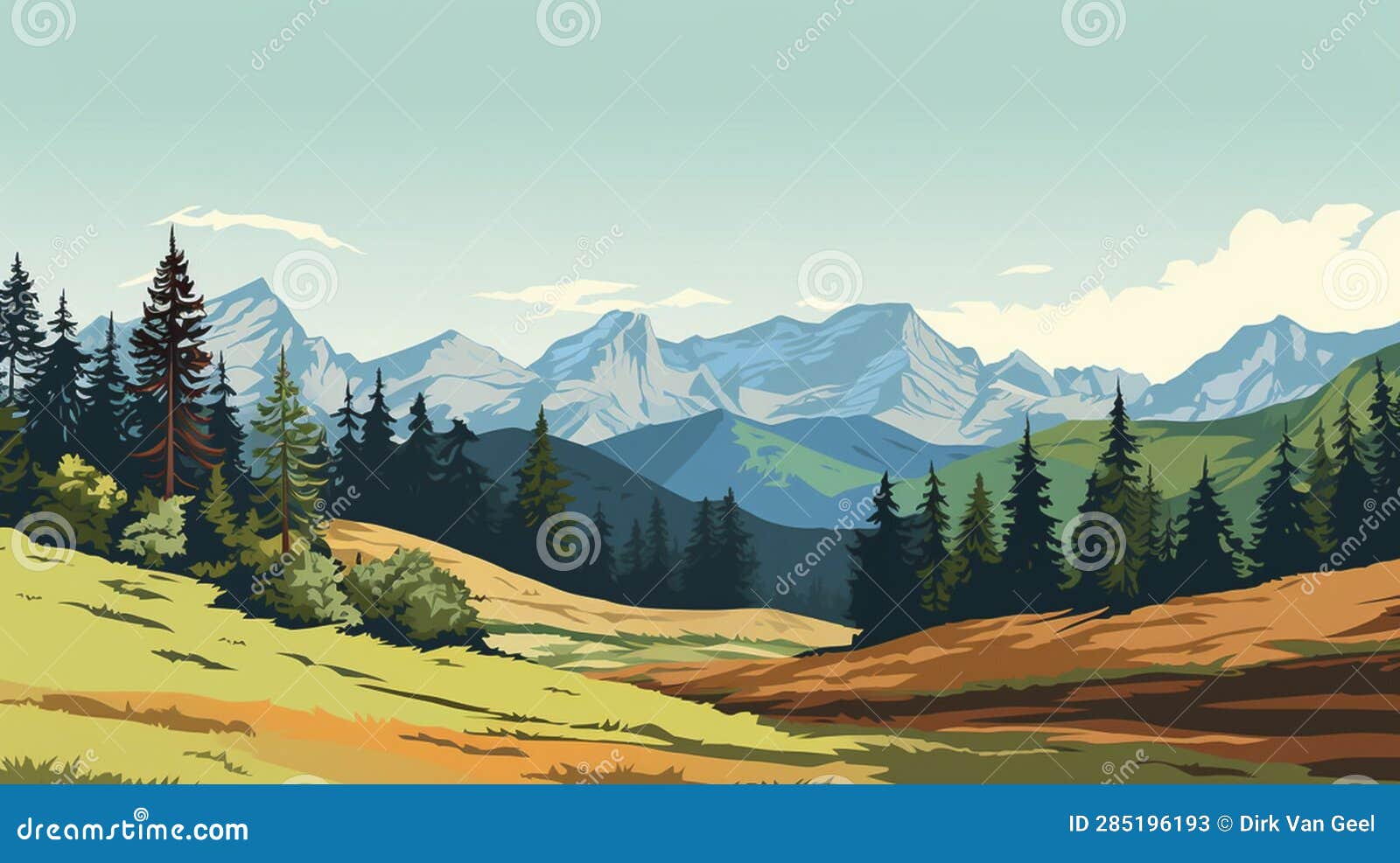 AI Generated. View of an Alpine Landscape. Simple Vector Illustration ...