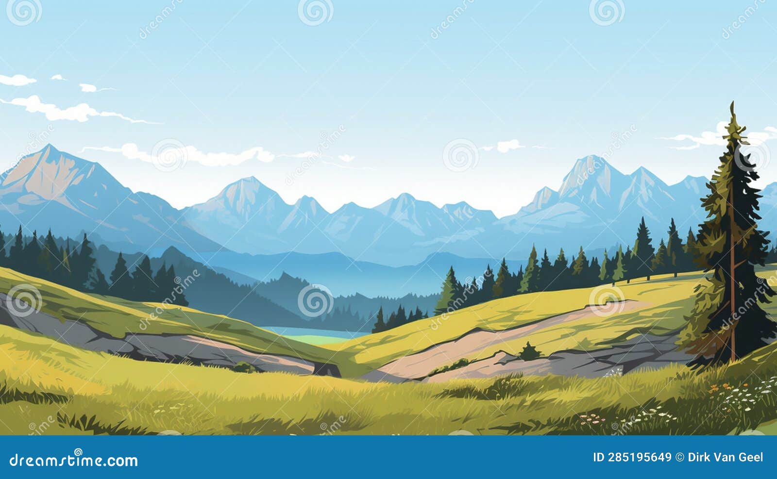 AI Generated. View of an Alpine Landscape. Simple Vector Illustration ...