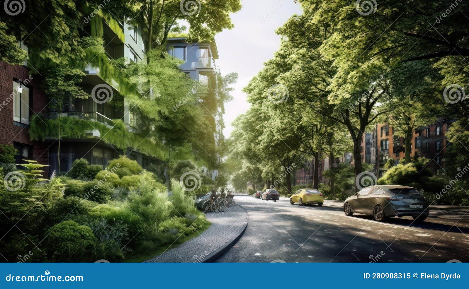 AI Generated View of a Modern City Street with Lots of Trees and ...