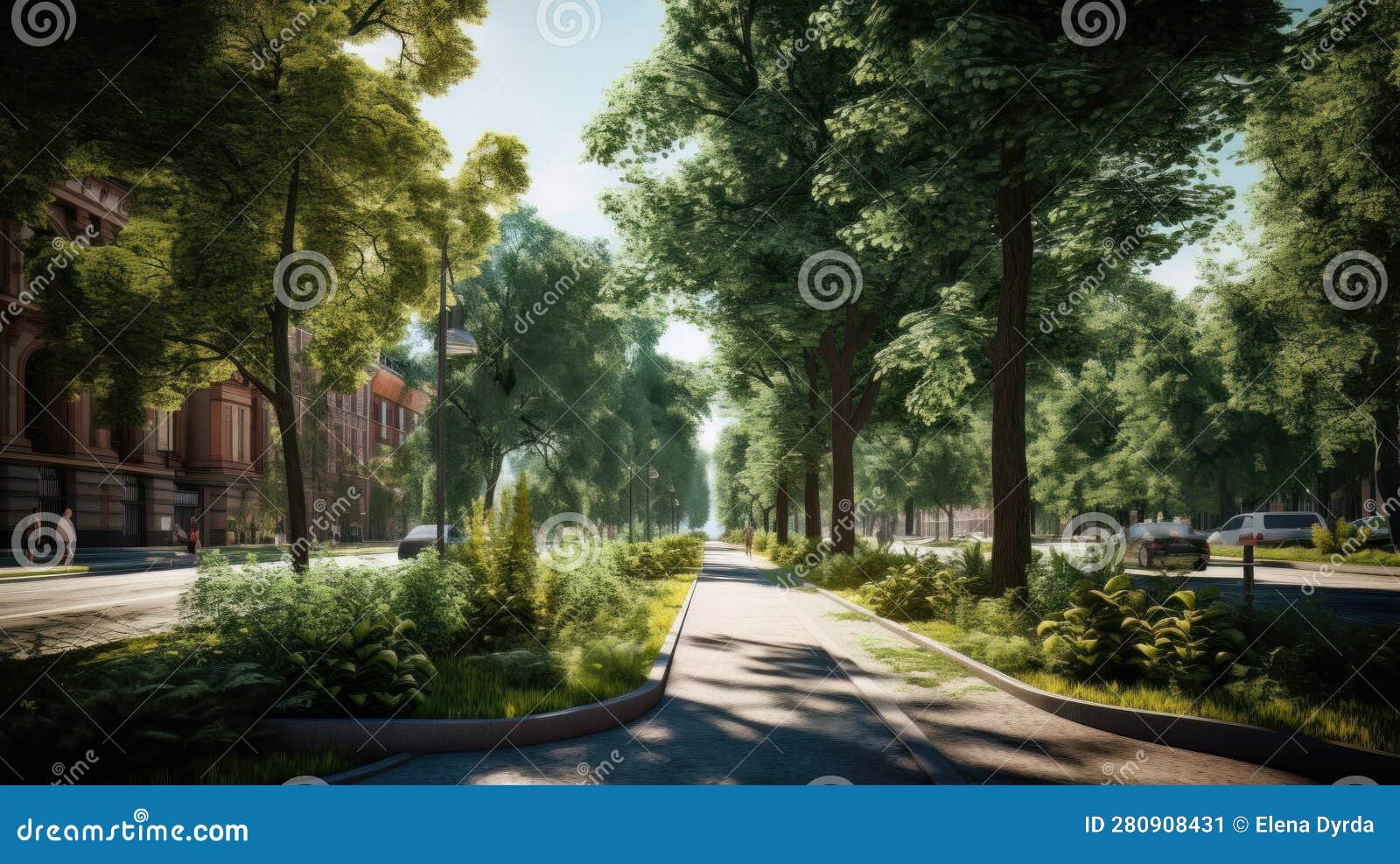 AI Generated View of a Modern City Street with Lots of Trees and ...