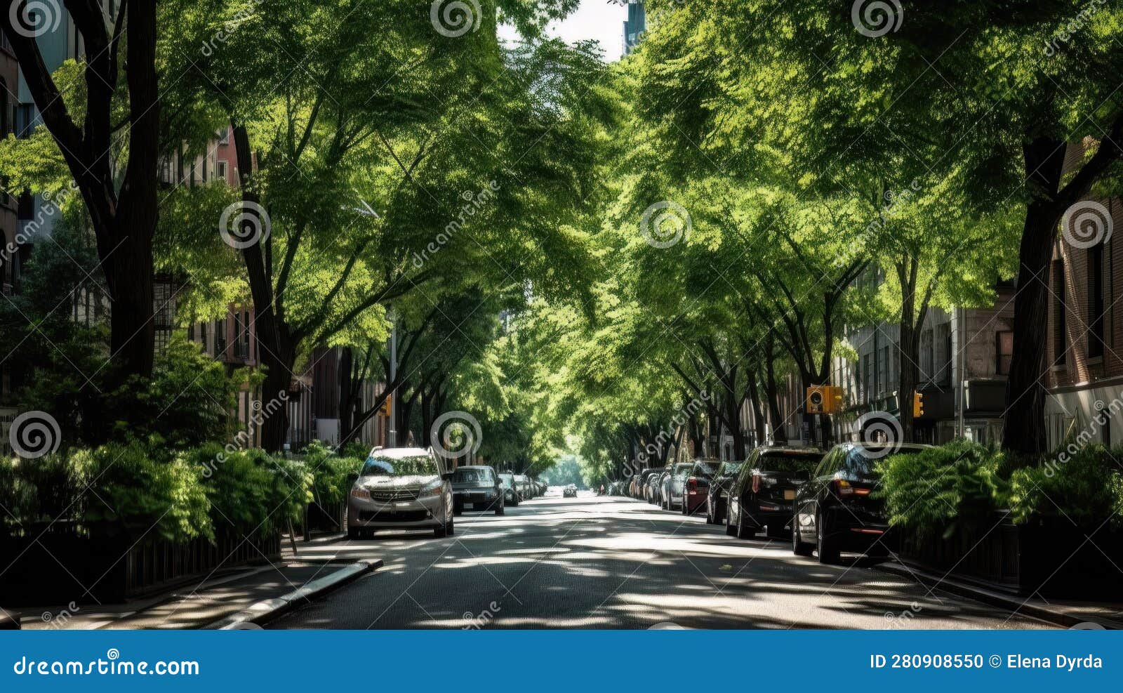 AI Generated View of a Modern City Street with Lots of Trees and ...