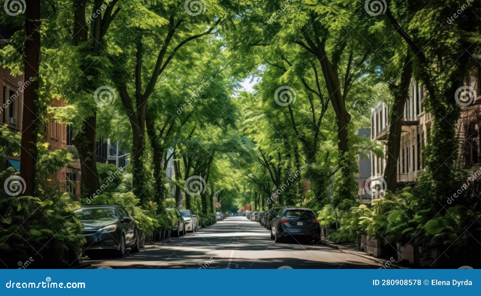 AI Generated View of a Modern City Street with Lots of Trees and ...