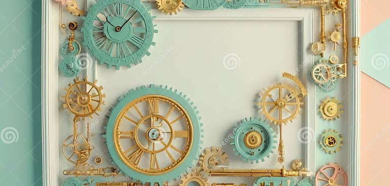 Frame with Clock and Gears on it Stock Illustration - Illustration of ...