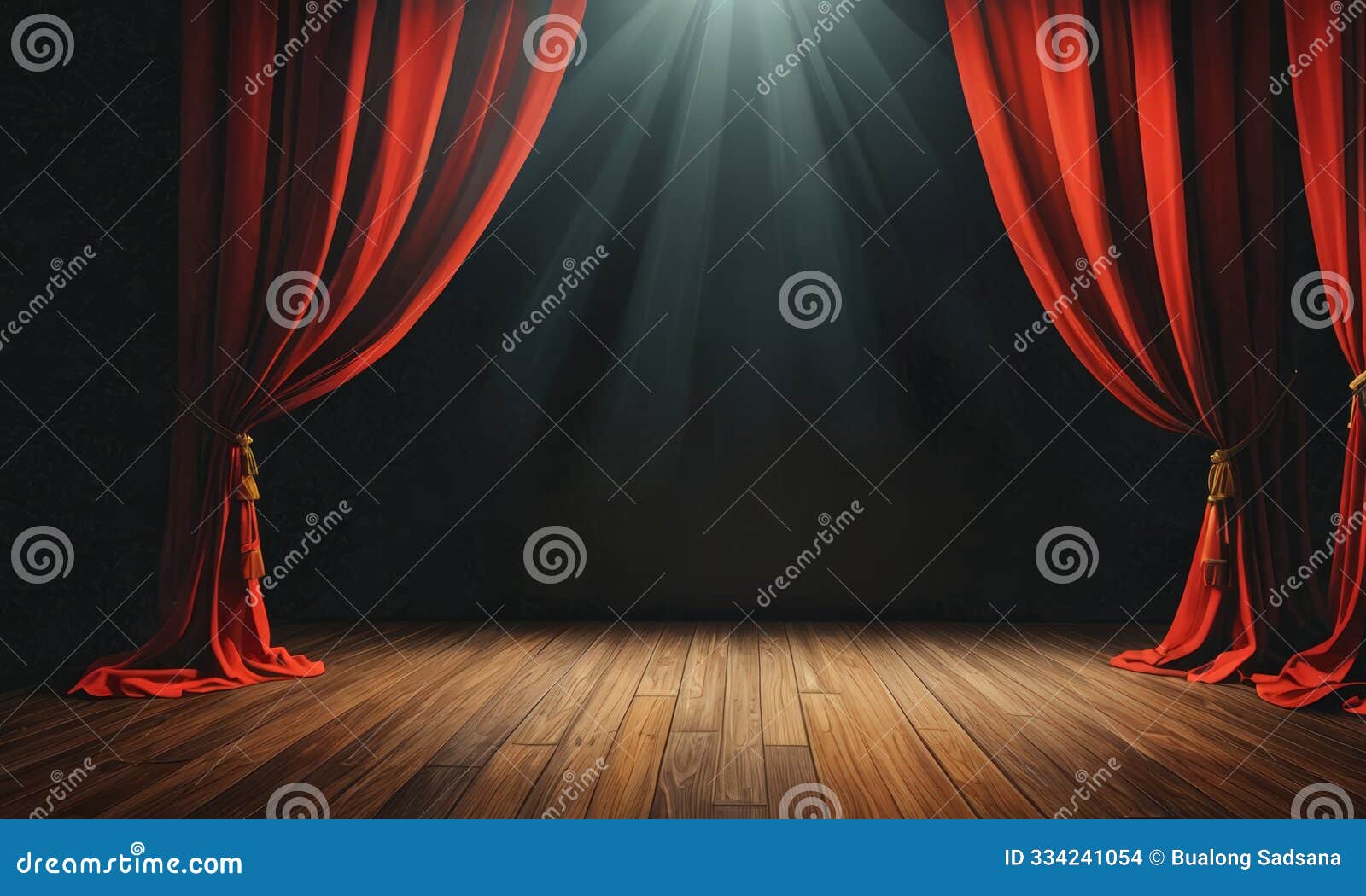 Stage with Red Curtains and Spotlight Stock Illustration - Illustration ...