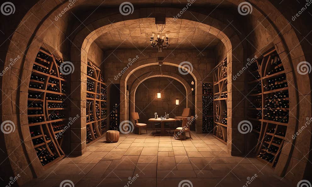 Wine Cellar with Long Table and Rack Stock Illustration - Illustration ...