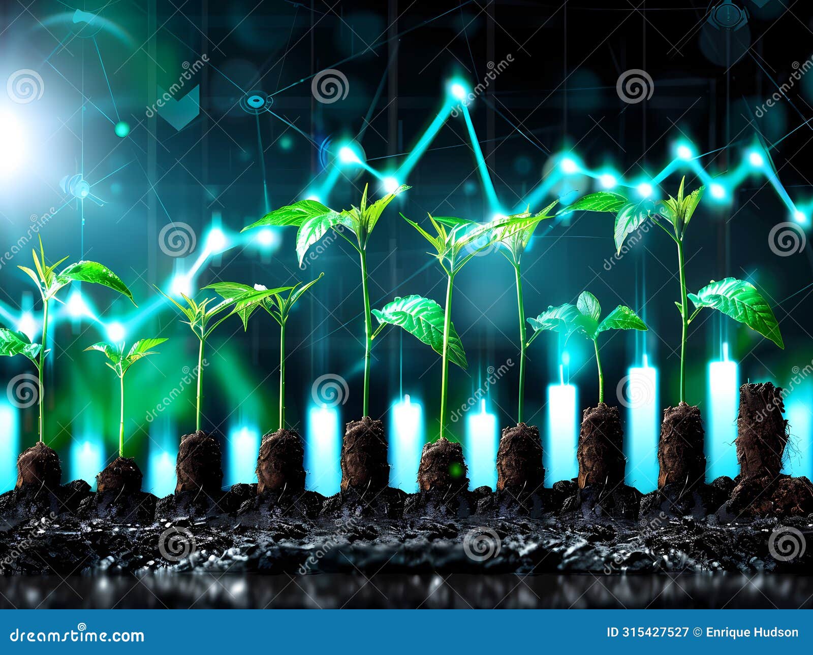 AI-Generated Image of Plants Growing with Rising Stock Graph Stock ...