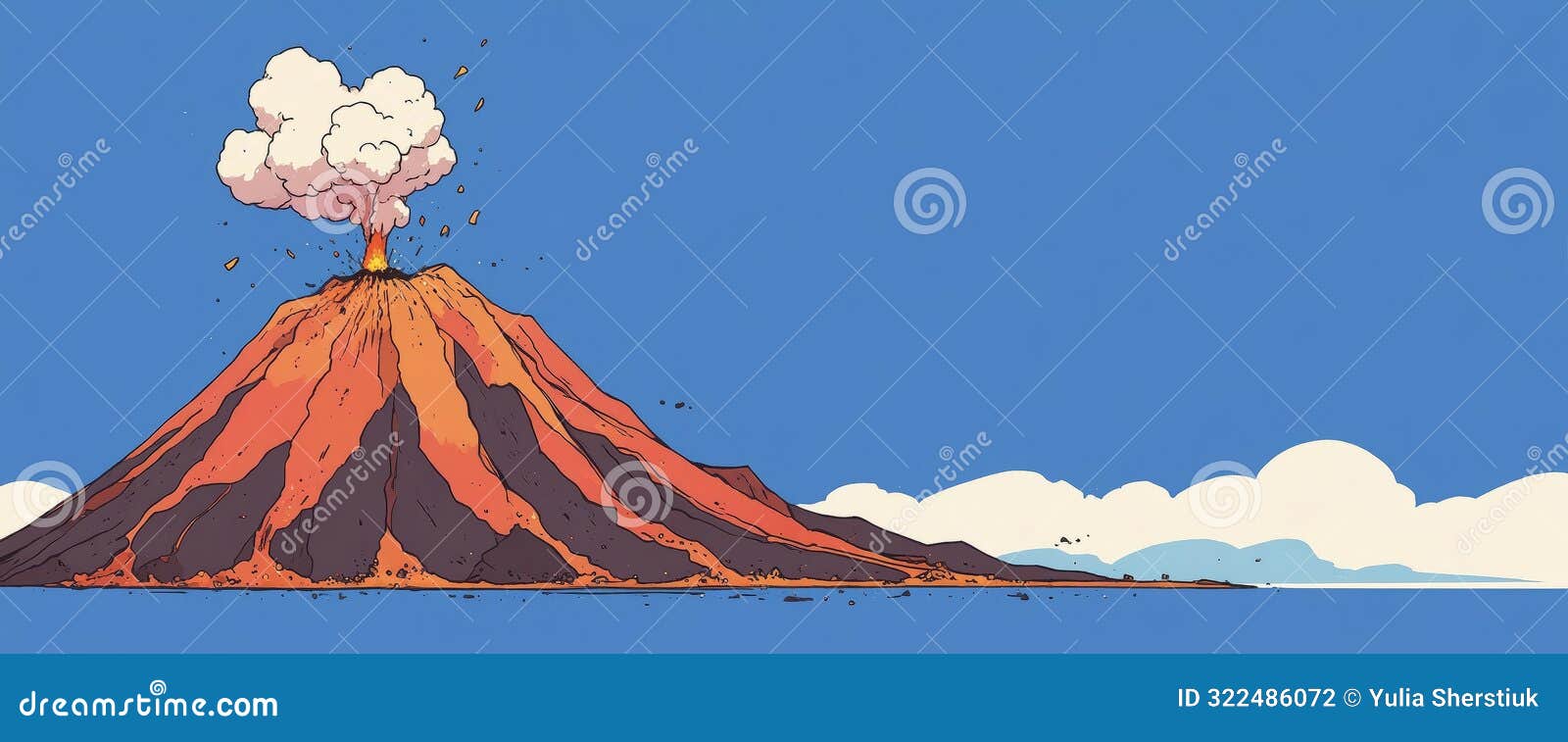 Volcano Eruption Flat Design Side View Disaster Theme Water Color ...