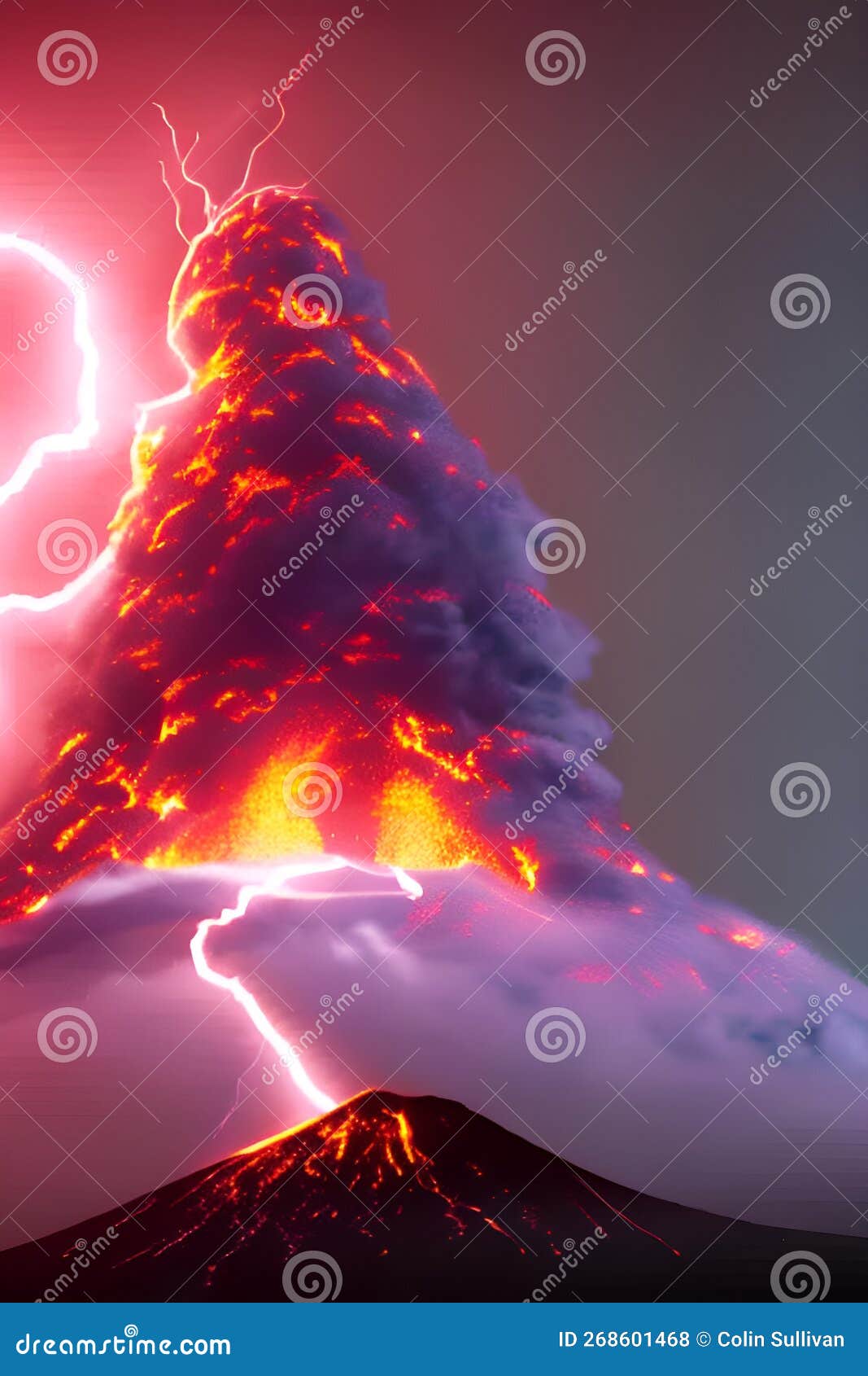 Lightning volcano stock illustration. Illustration of volcano - 268601468