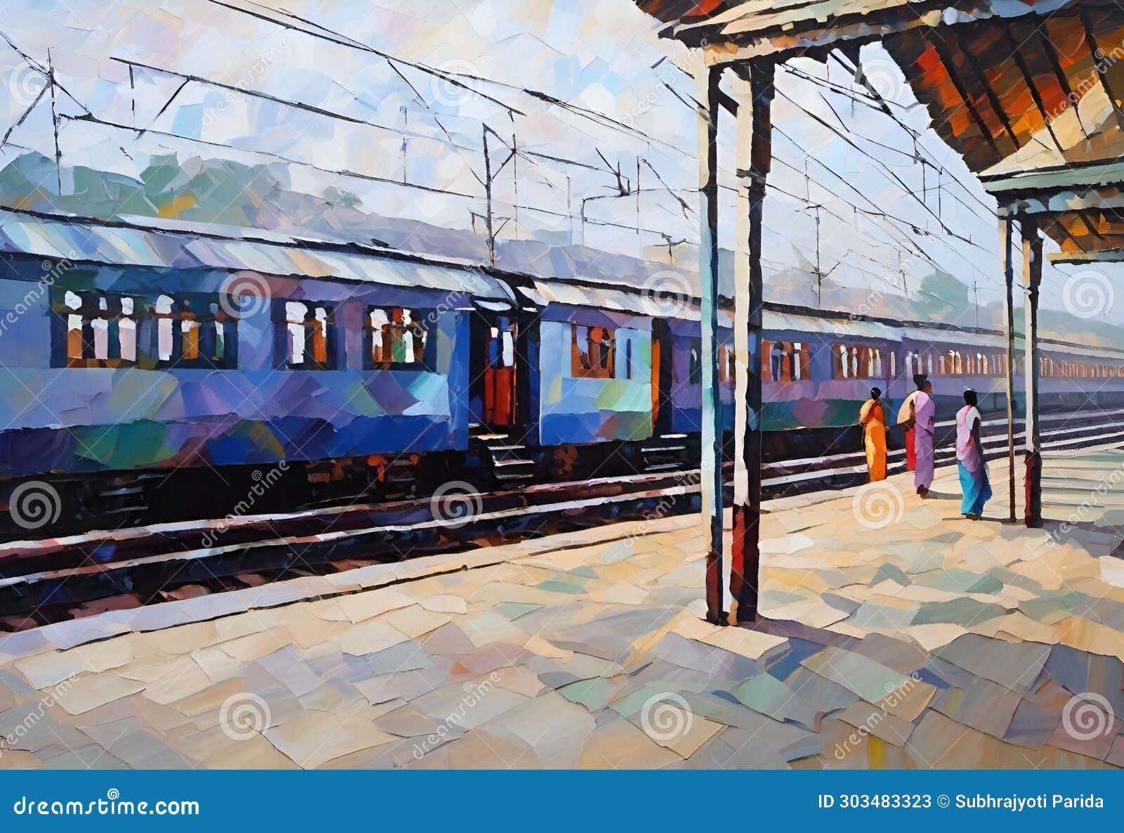 AI Generated Water Colour Painting of a Railway Platform with a Train ...