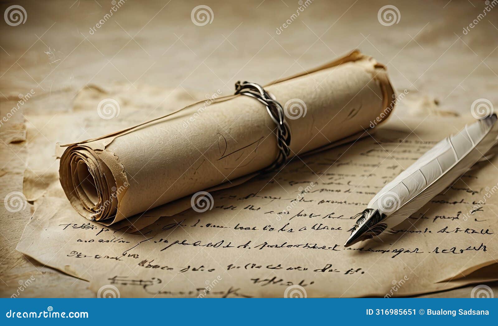 A Scroll with Writing on it and a Pen on Top of it. Stock Illustration ...