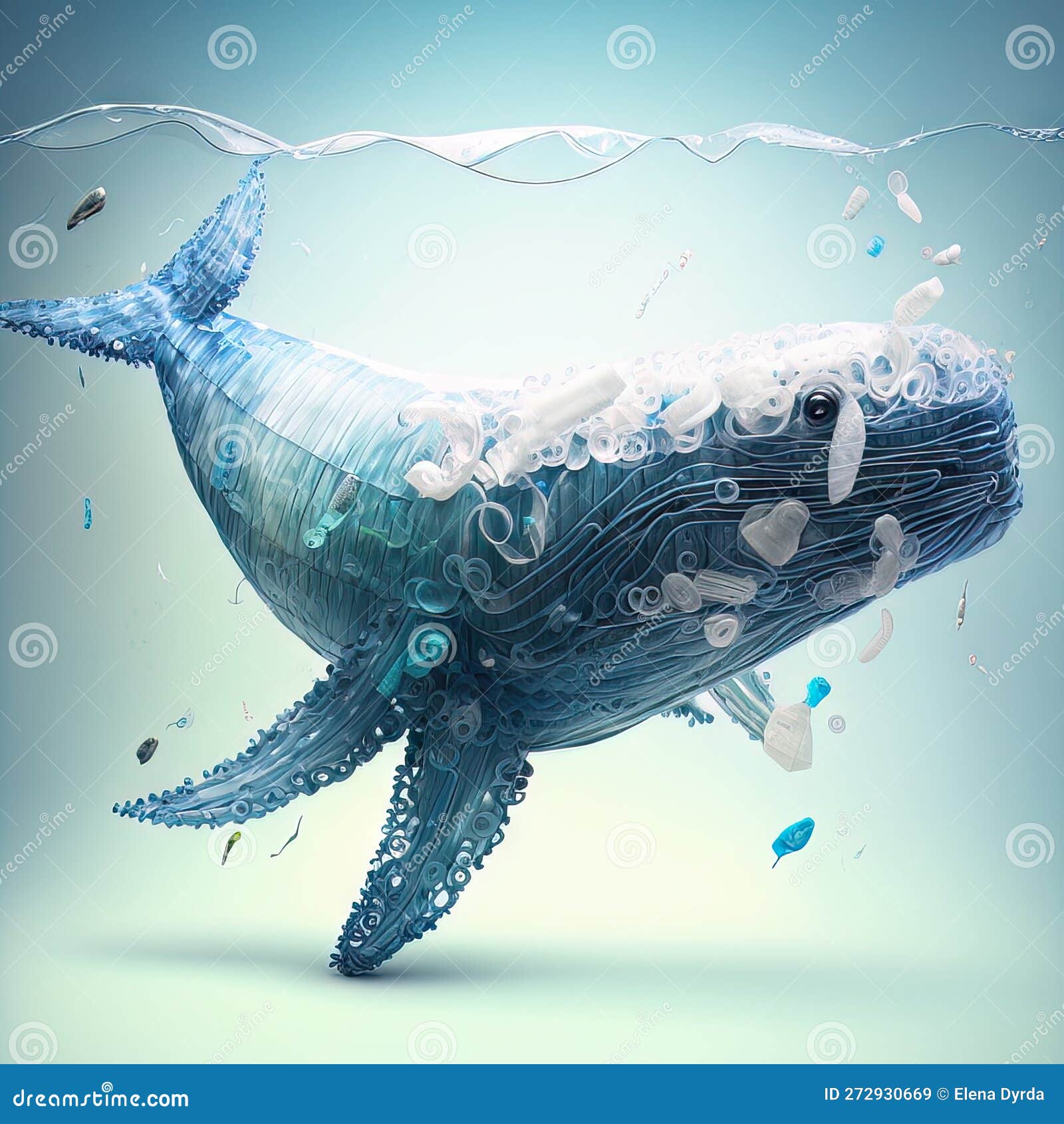 AI Generated Whale Made of Garbage and Plastic Stock Illustration ...