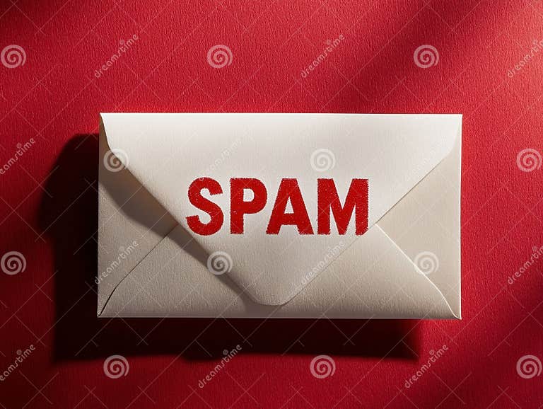 White Envelope Marked Spam on Red Surface Stock Illustration ...