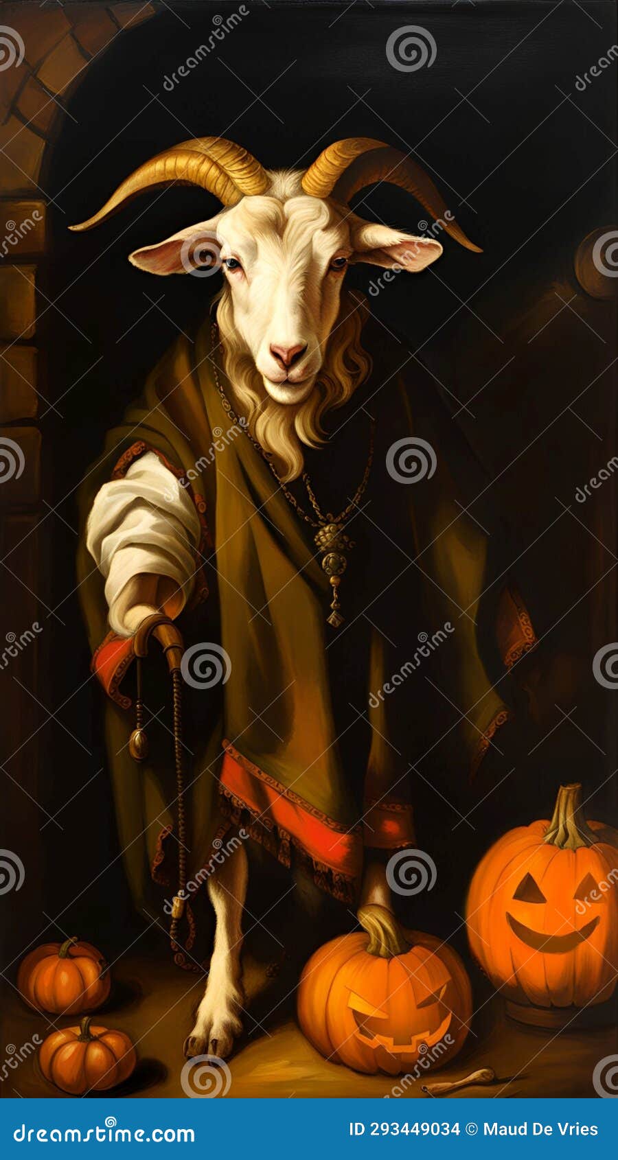 Creepy Goat Head Illustration With Realistic Textural Realism Stock ...