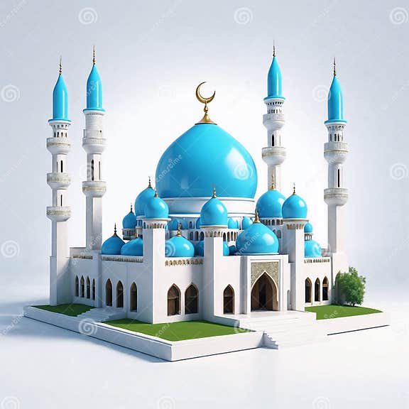 White Mosque with Blue Accent on White Background Stock Illustration ...