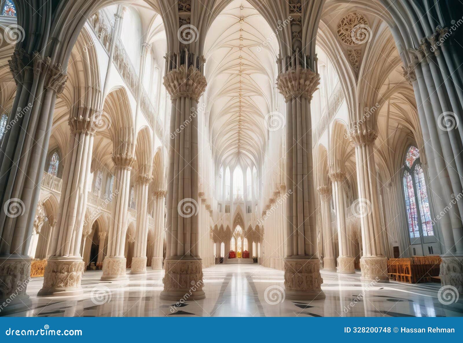 The White Vaulted Ceiling in the Style of Gothic, White Columns Stock ...