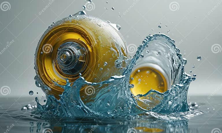 A Yellow Wheel is Thrown into the Water, Creating a Splash. Stock ... A Yellow Wheel is Thrown into the Water, Creating a Splash. Stock ...
