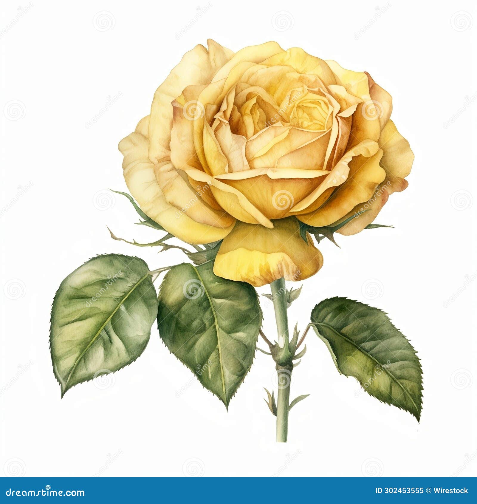 AI Generated Yellow Rose on White Background Stock Illustration ...