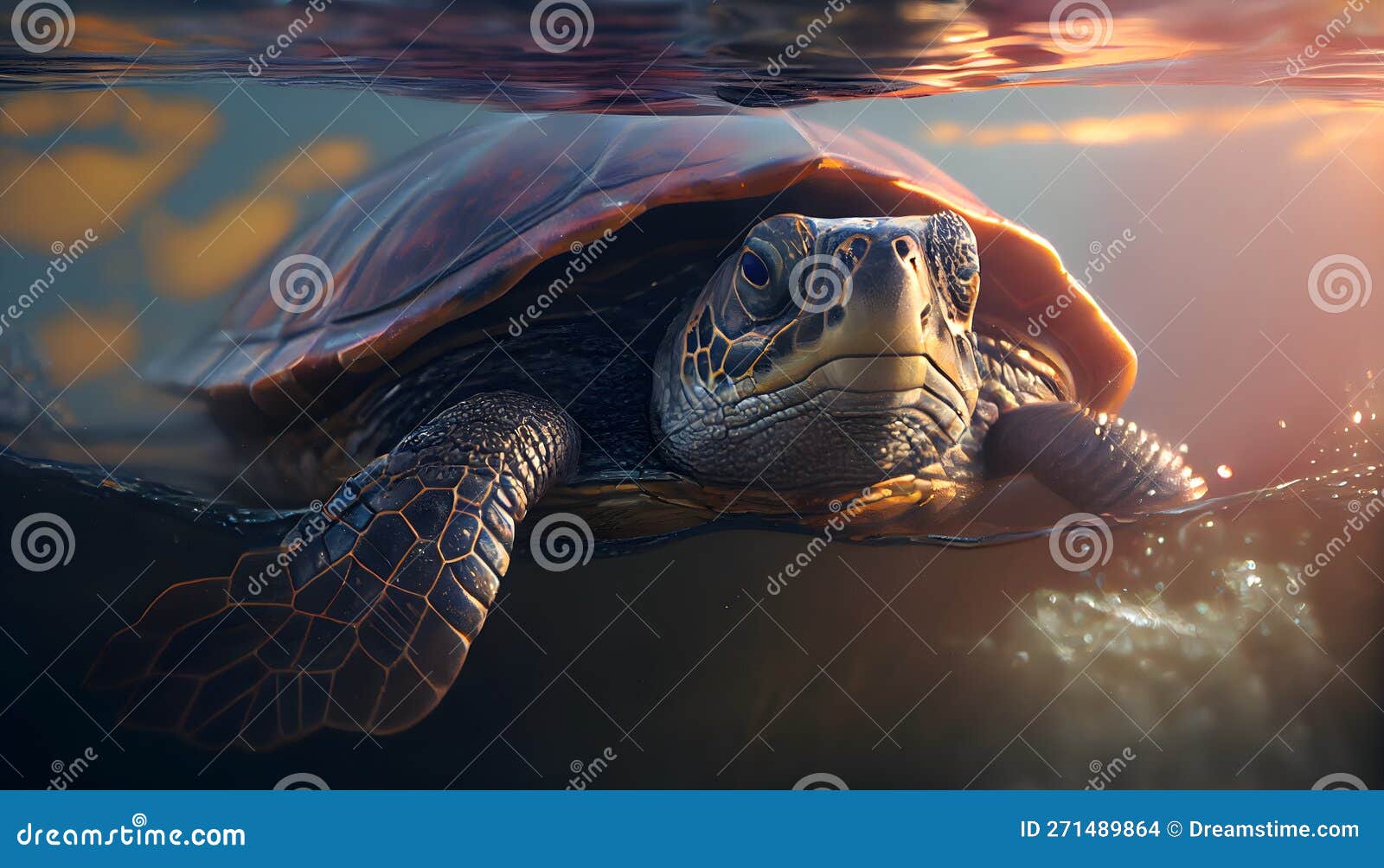 Realistic Turtle Under Water Stock Illustration - Illustration of water ...