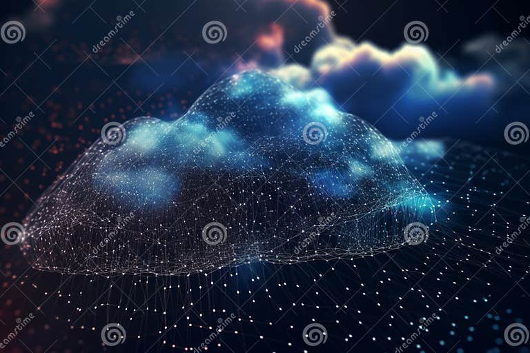 Ai Generative Abstract Cloud Computing Concept. 3d Rendering Toned Image Double Exposure Stock ...