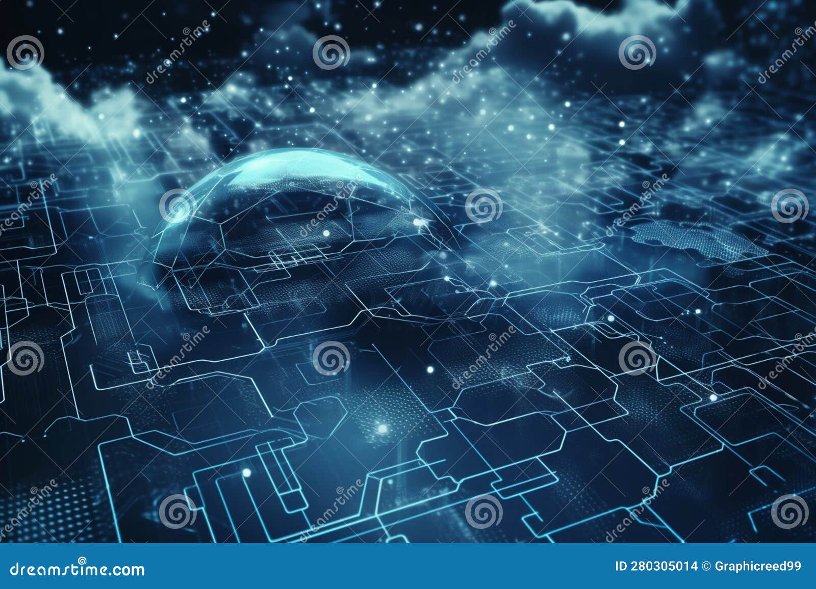 Ai Generative Abstract Technology Background with World Map and Symbols ...