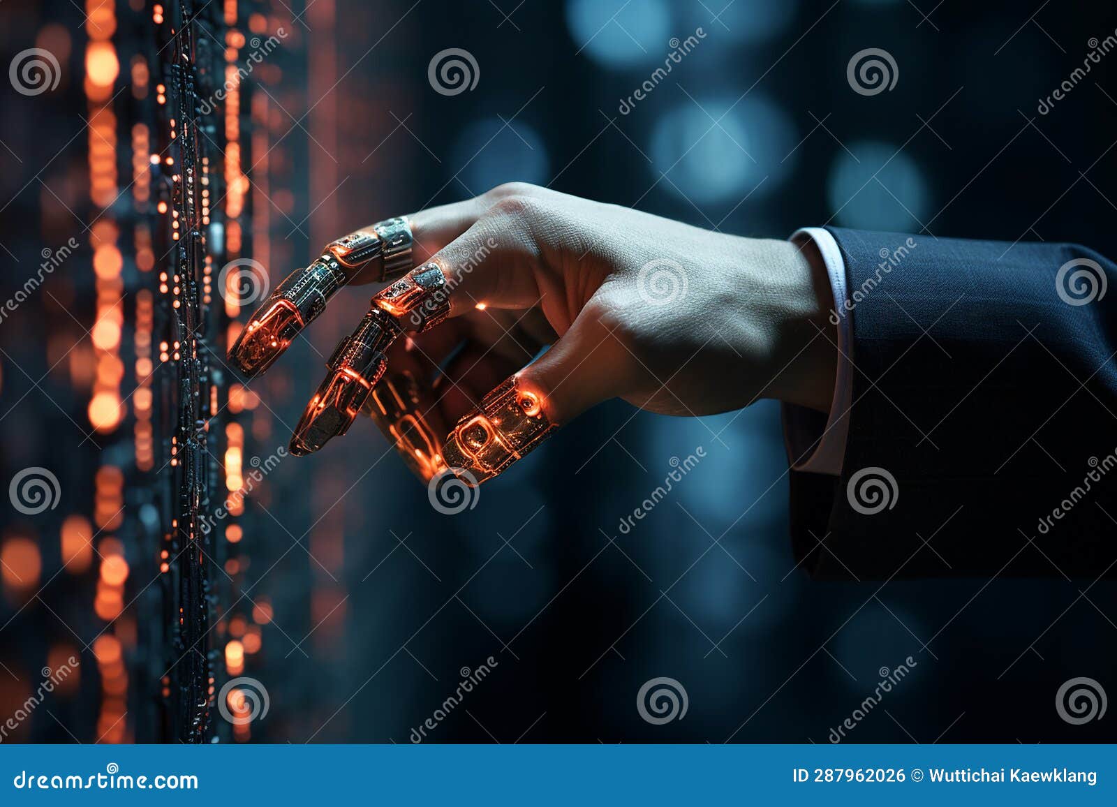Ai Generative Ai Machine Learning Hand Of Robot Touching On Big Data Network System Network