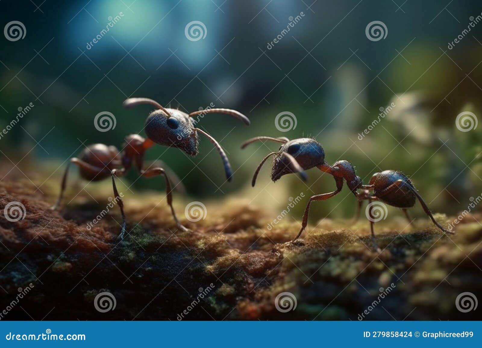 Ai Generative Ants in the Forest. 3D Illustration. 3D Rendering. Stock ...