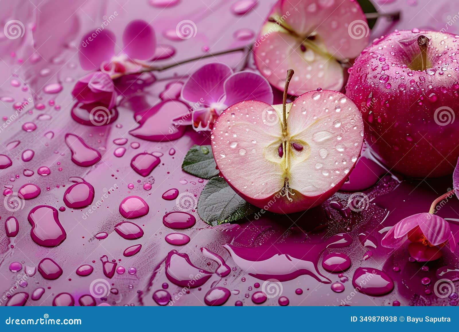 Ai Generative Apple Fruit Halves with Water Drop Background Pink ...