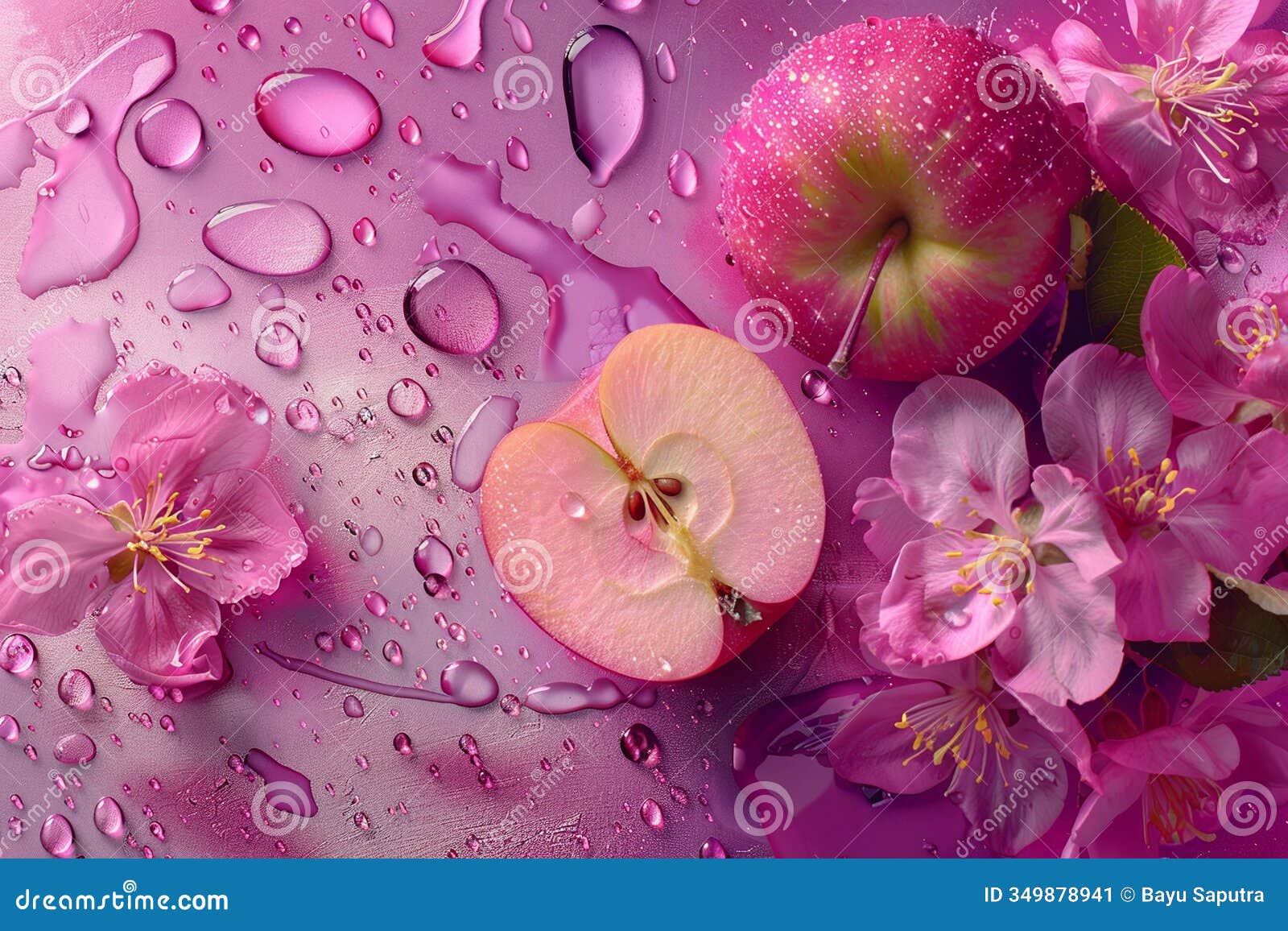 Ai Generative Apple Fruit Halves with Water Drop Background Pink ...
