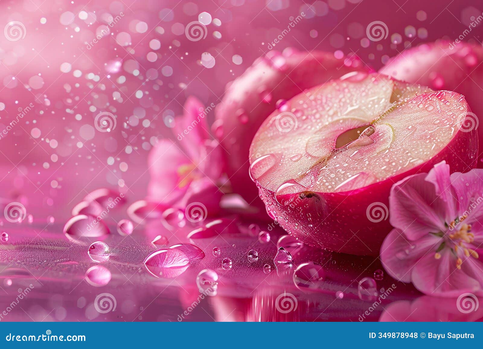 Ai Generative Apple Fruit Halves with Water Drop Background Pink ...
