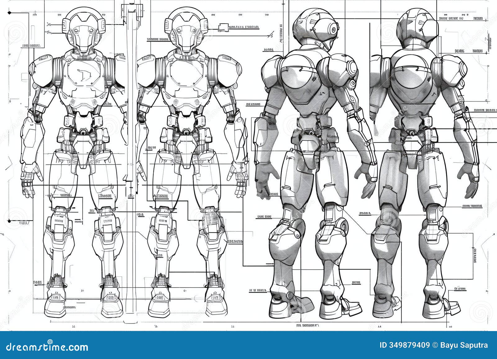 Ai Generative Blueprint for Armored Humanoid Robot Components Stock ...