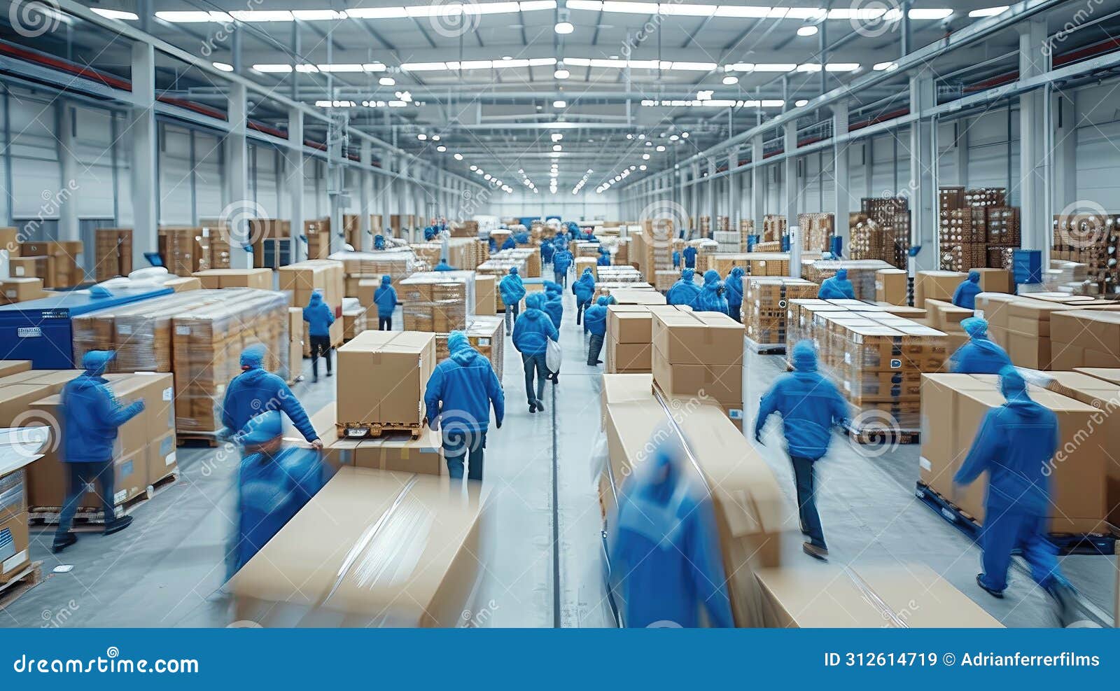 Blurred Movement of Workers in a Busy, Expansive Warehouse. Stock Image ...