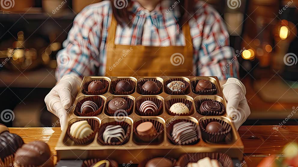 Chocolatier Presenting a Selection of Fine Chocolates. Stock ...