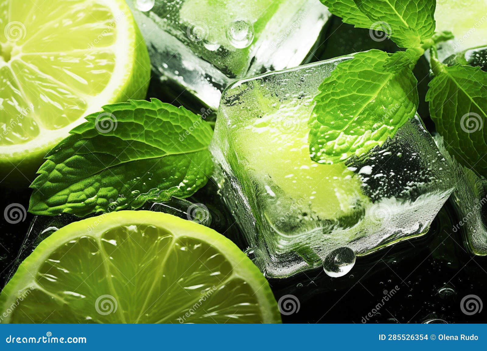 Ai Generative. Closeup of a Ingredients, Lime, Sugar, Ice, Mint Leaves ...