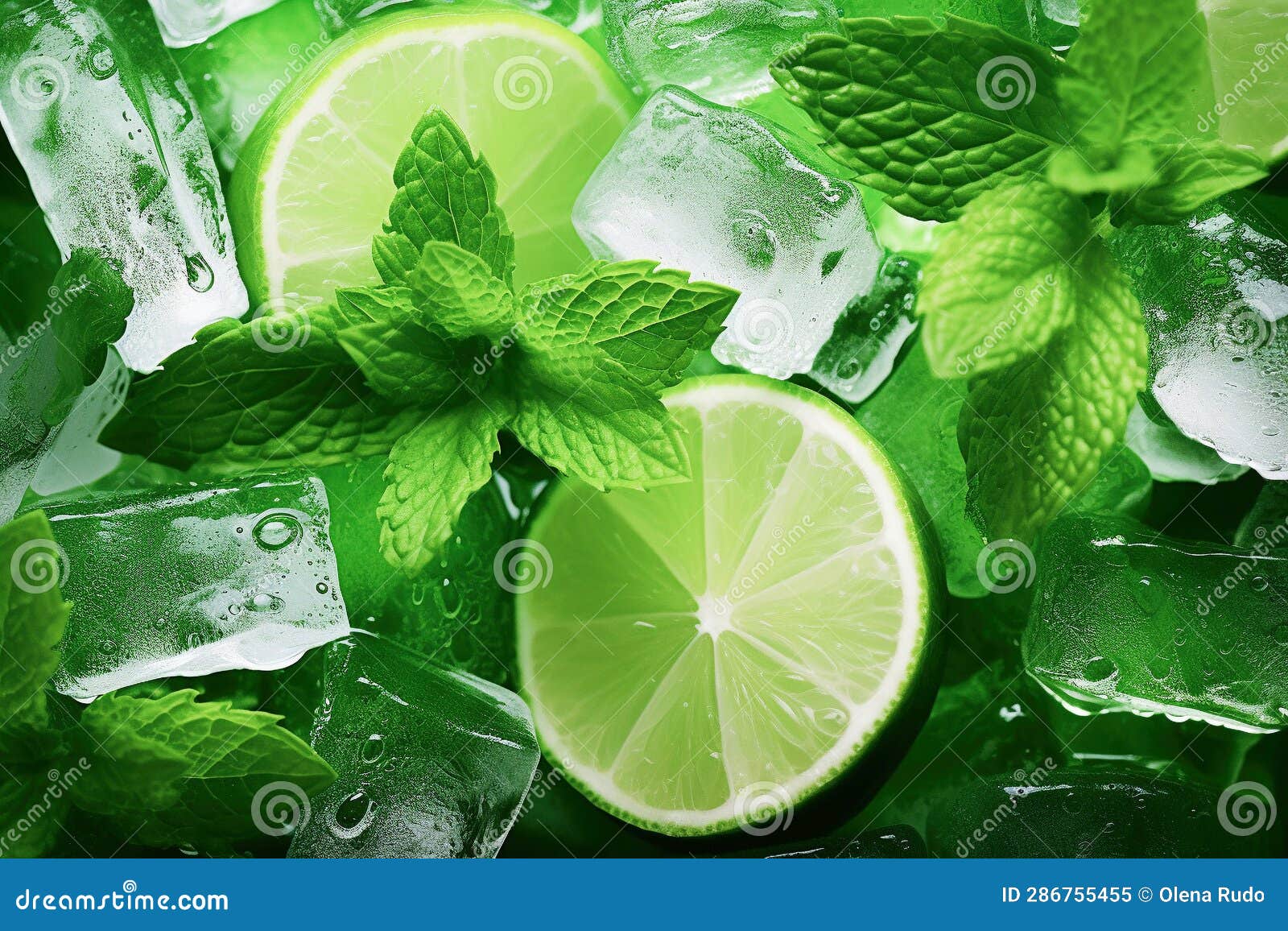 Ai Generative. Closeup of a Ingredients, Lime, Sugar, Ice, Mint Leaves ...