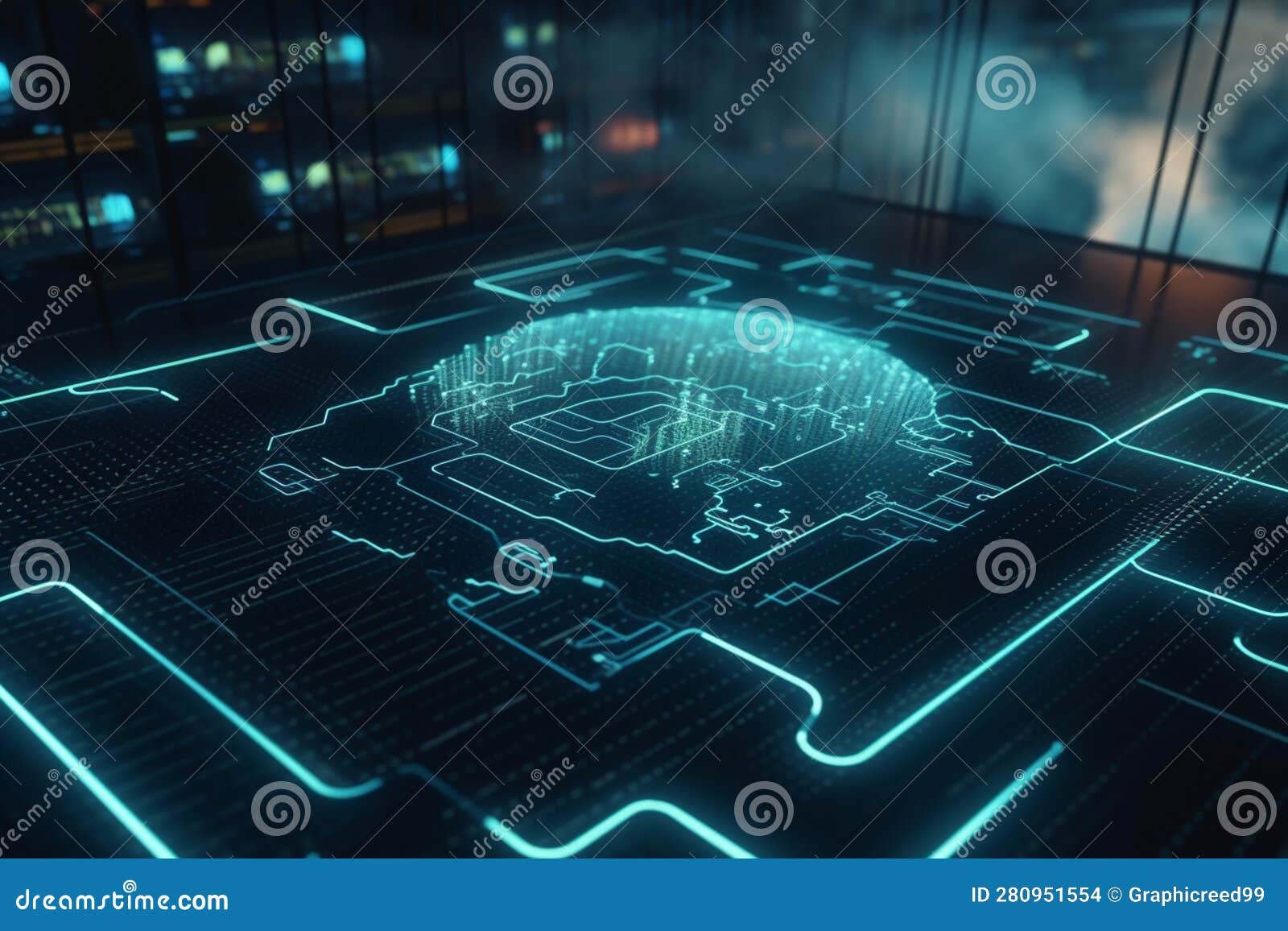 Ai Generative Cloud Computing Concept in Virtual Space with Glowing ...