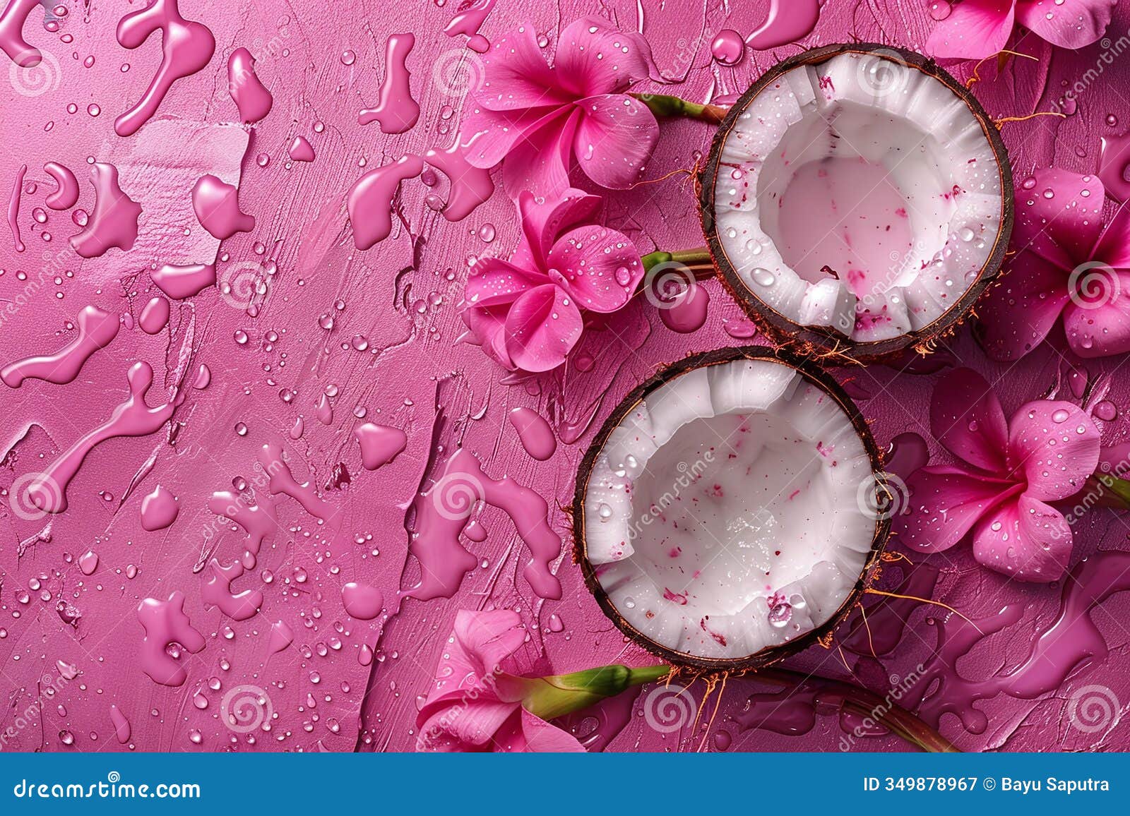 Ai Generative Coconut Halves with Water Drop Background Pink Texture ...