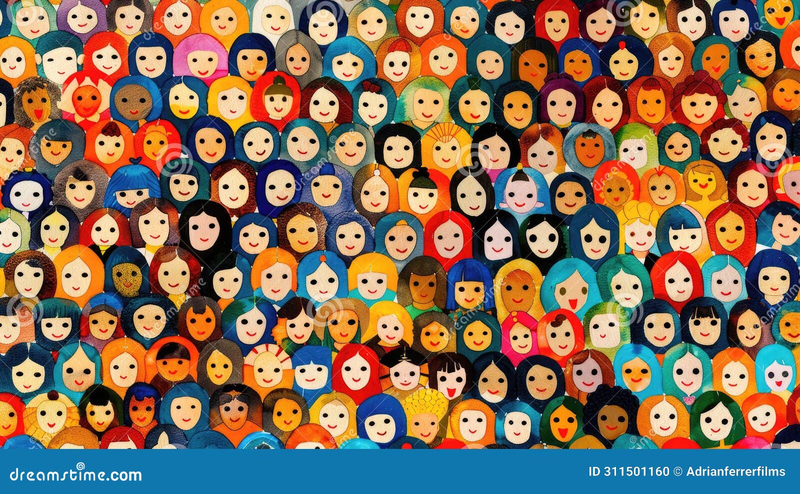 Colorful Illustration of a Multitude of Stylized Faces. Stock Photo ...