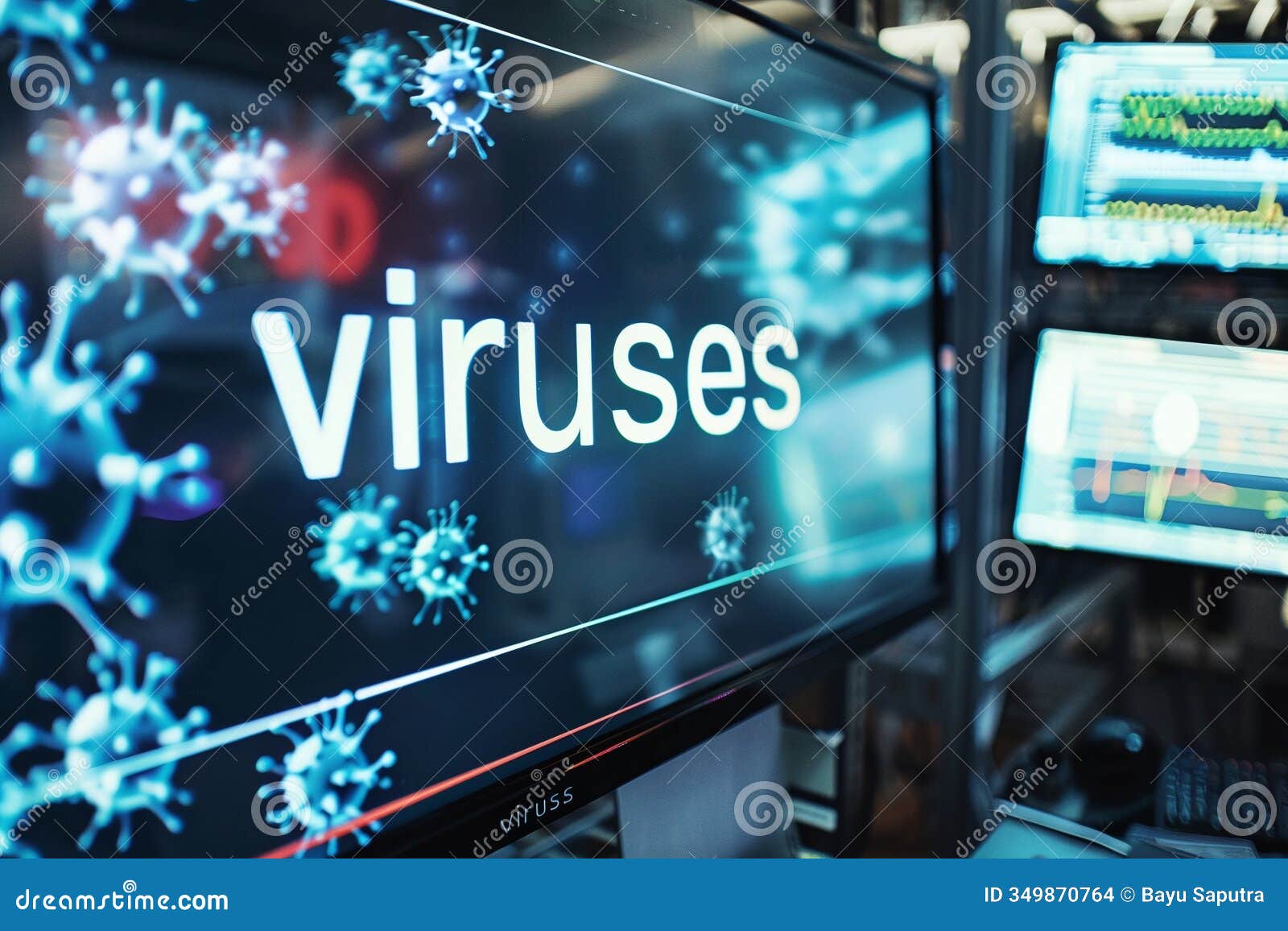 Ai Generative Computer Screen with Word Viruses Stock Illustration ...