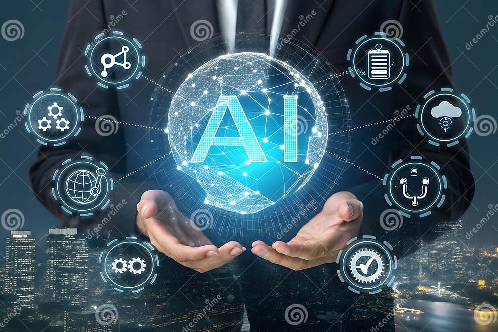 AI Generative Concept with Programmer Hand Holding Virtual Command ...