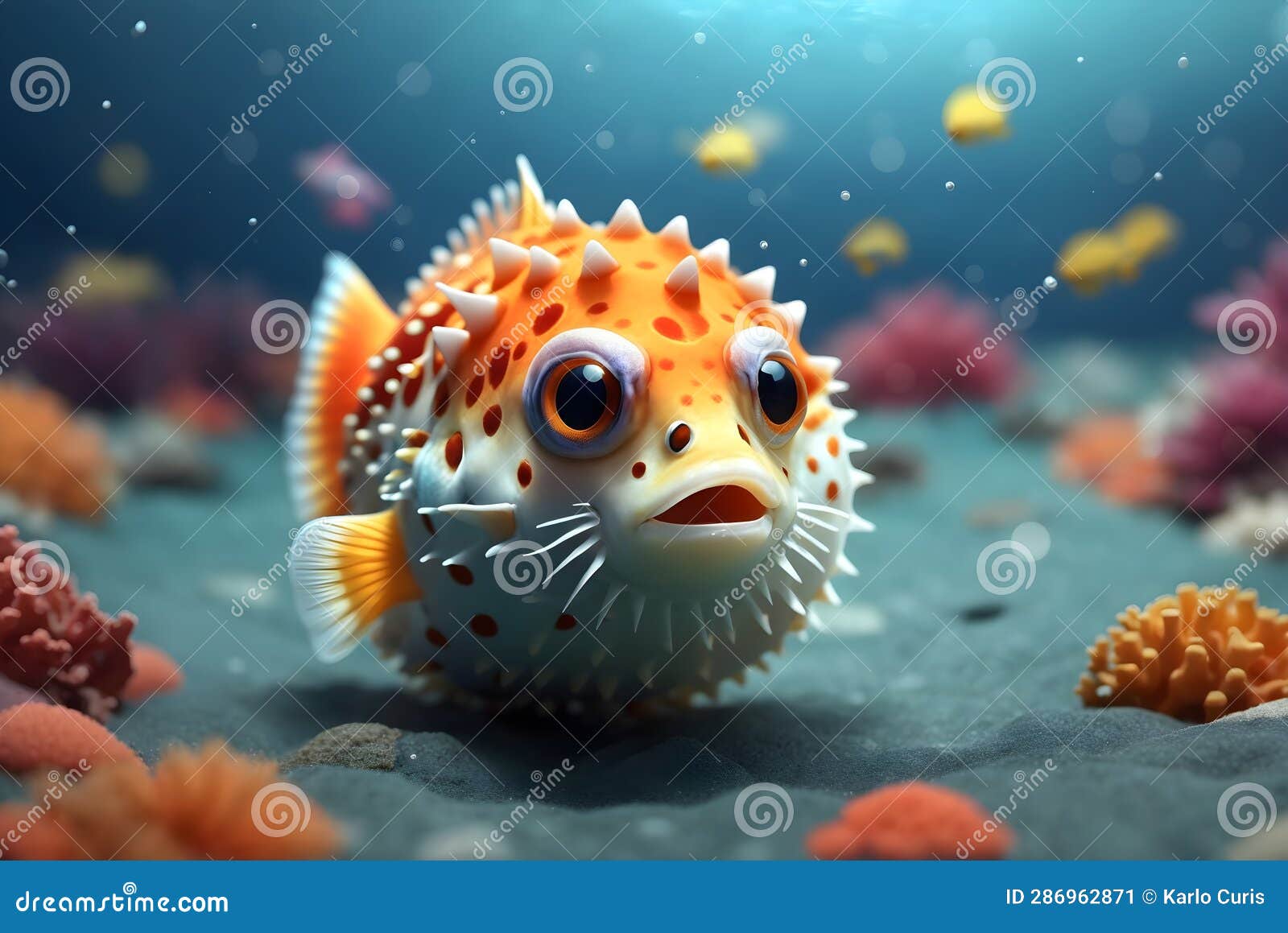 Ai Generative Content of Cute Funny Colourful Puffer Fish Stock ...