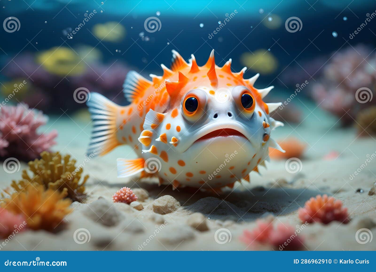 Ai Generative Content of Cute Funny Colourful Puffer Fish Stock ...