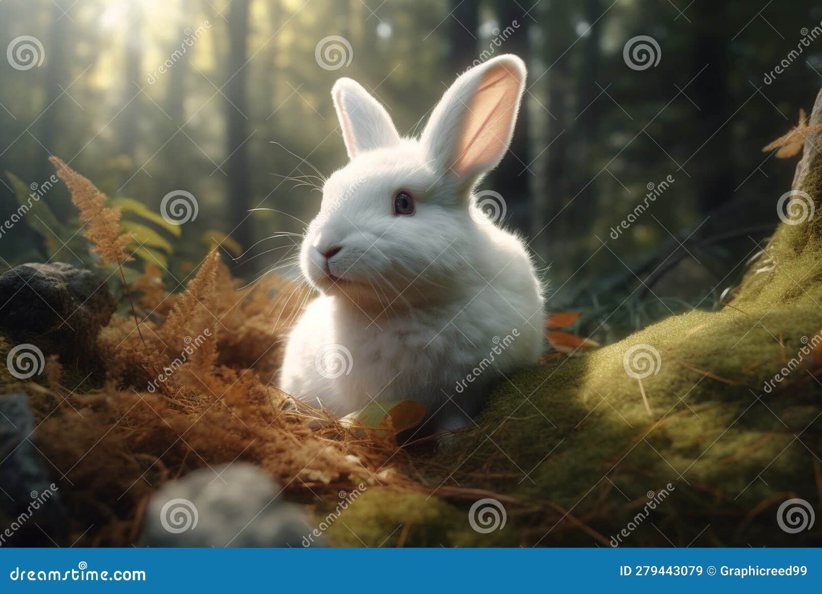 Ai Generative Cute White Rabbit Sitting on the Grass in the Forest ...