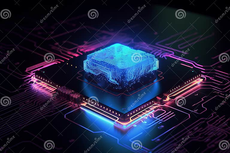 Ai Generative 3d Rendering Cpu Chip on Circuit Board Background. Computer Technology Concept ...