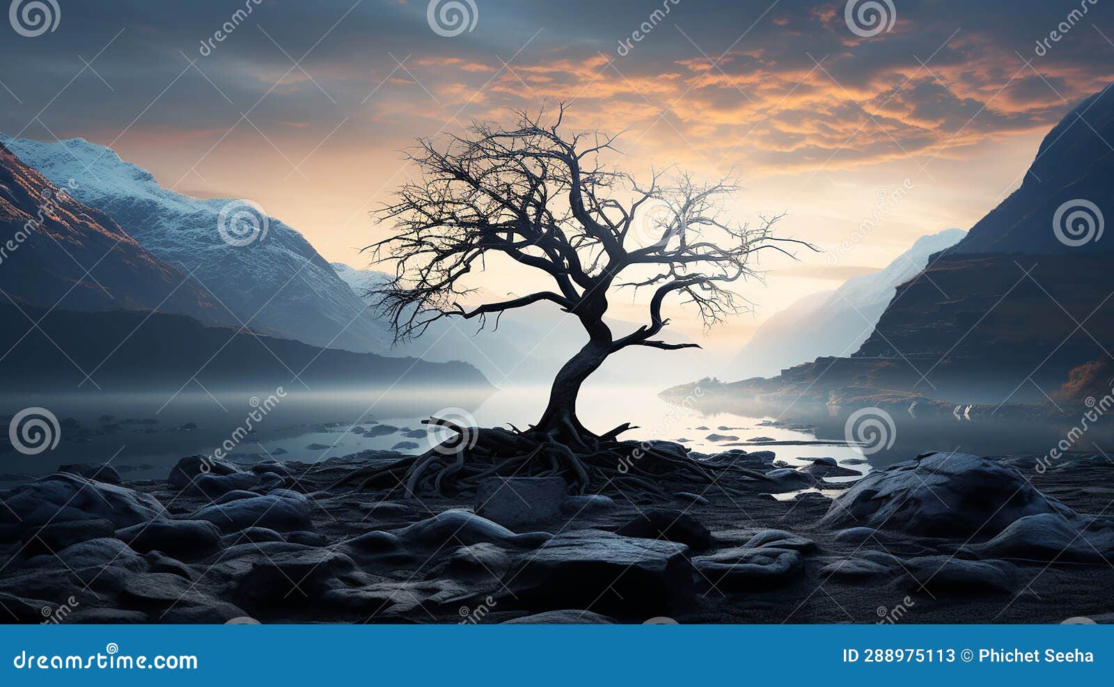 AI Generative, Death Tree at the Moutain Have a Brance and less of Leaf ...