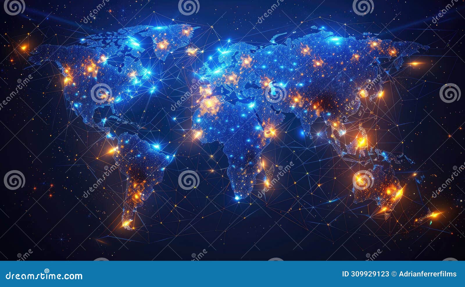 Digital Global Map with Blue and Gold Connections Highlighting Activity ...