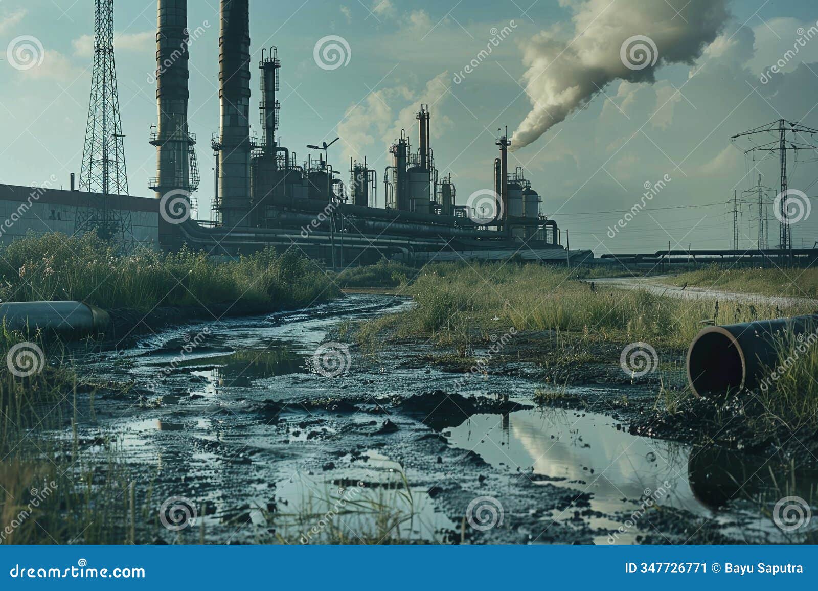 Factory Waste Icon On White Background. Clean Water Flow Out To River ...