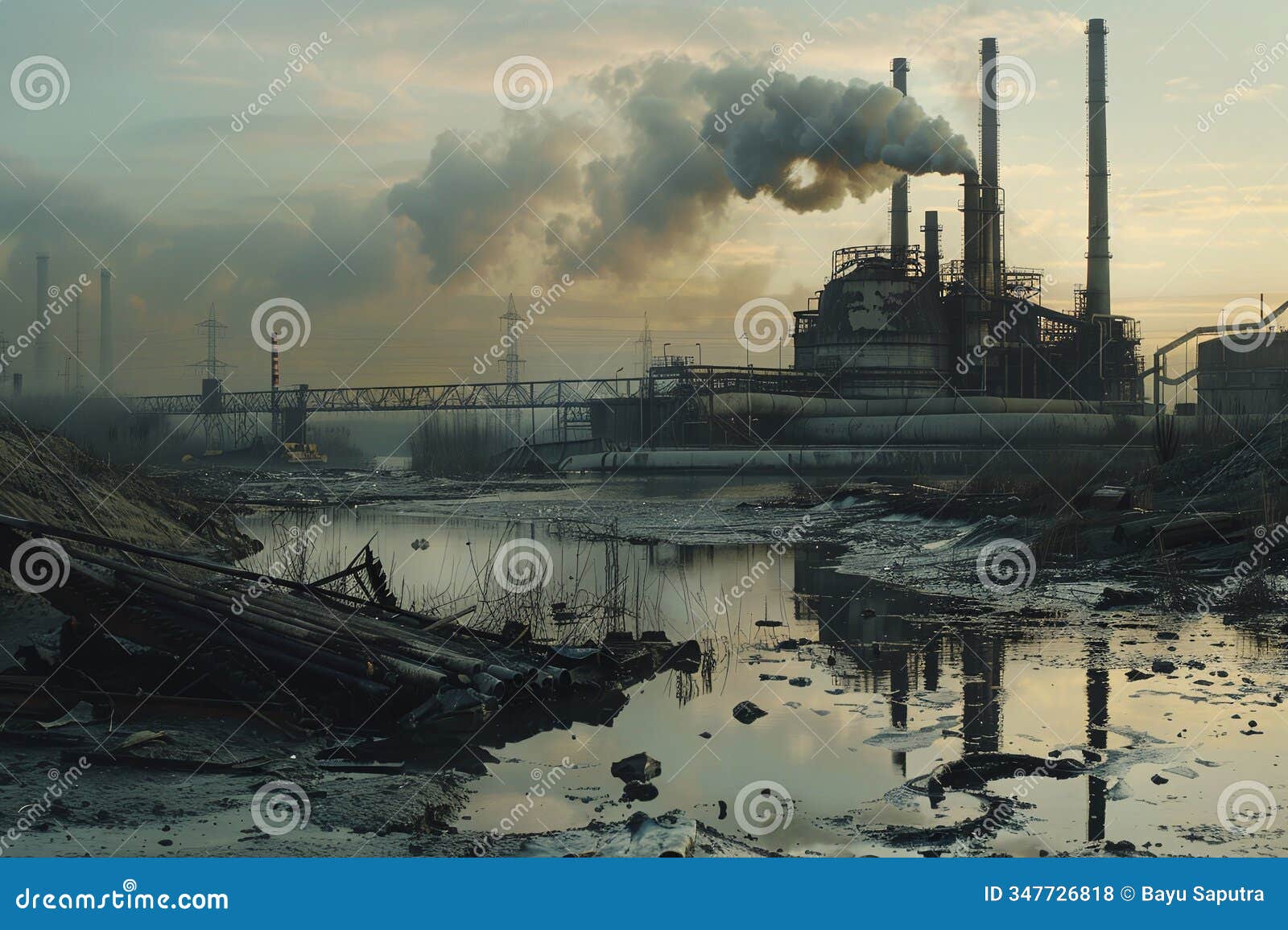 Ai Generative Factory Waste Discharge Pipe into the River Stock ...