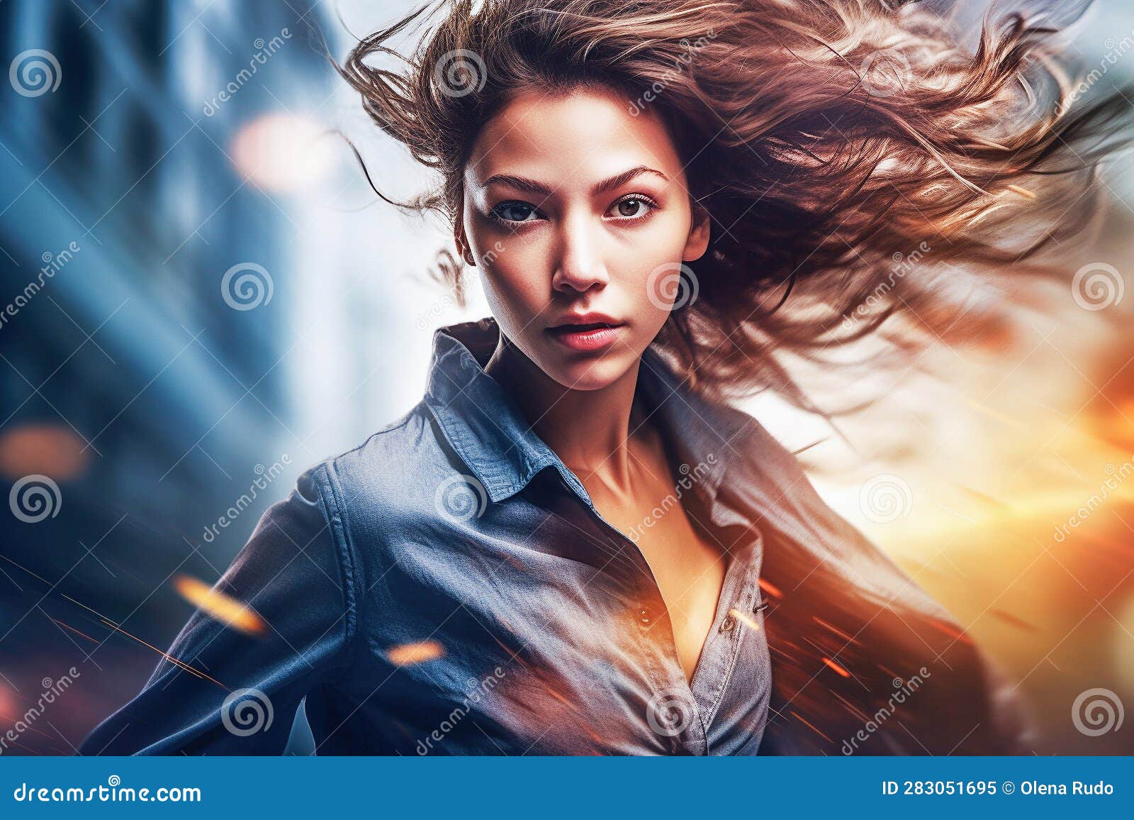 Ai Generative. Female Portrait in Dynamic Movement Stock Illustration ...